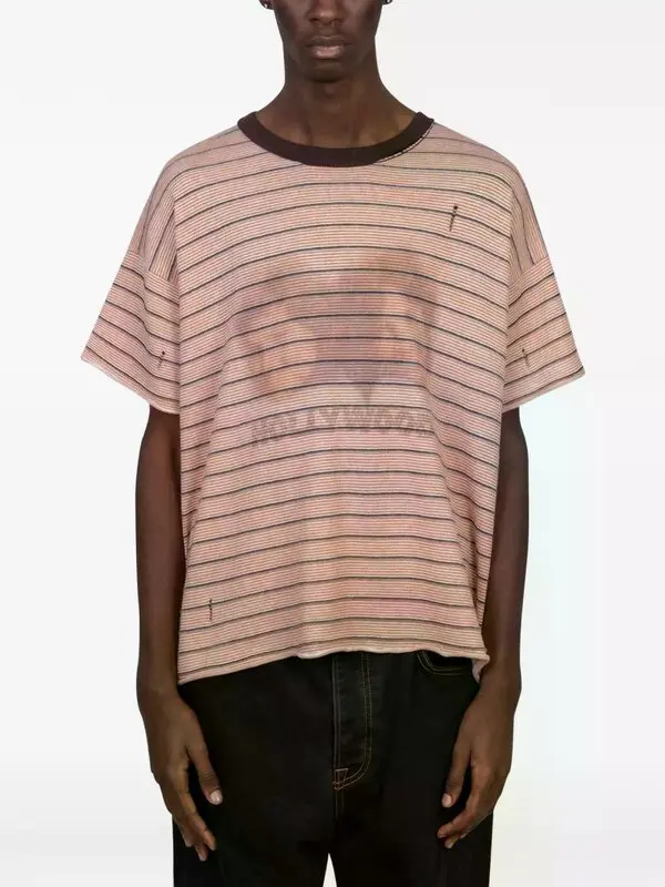 PALY Distressed-effect Striped-pattern T-shirt - Brown