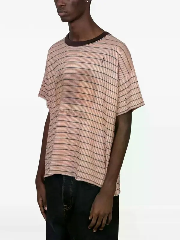 PALY Distressed-effect Striped-pattern T-shirt - Brown