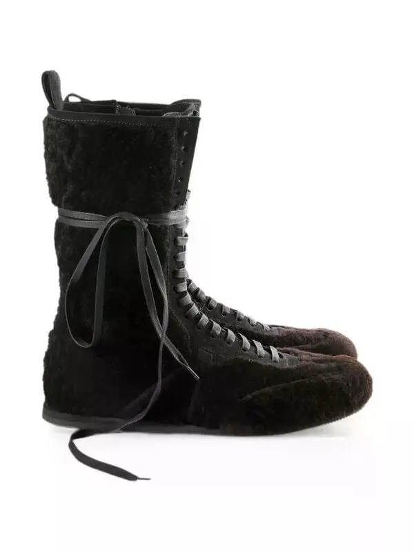 ANN DEMEULEMEESTER Shearling Lace-up Hi-top Sneakers - Brown