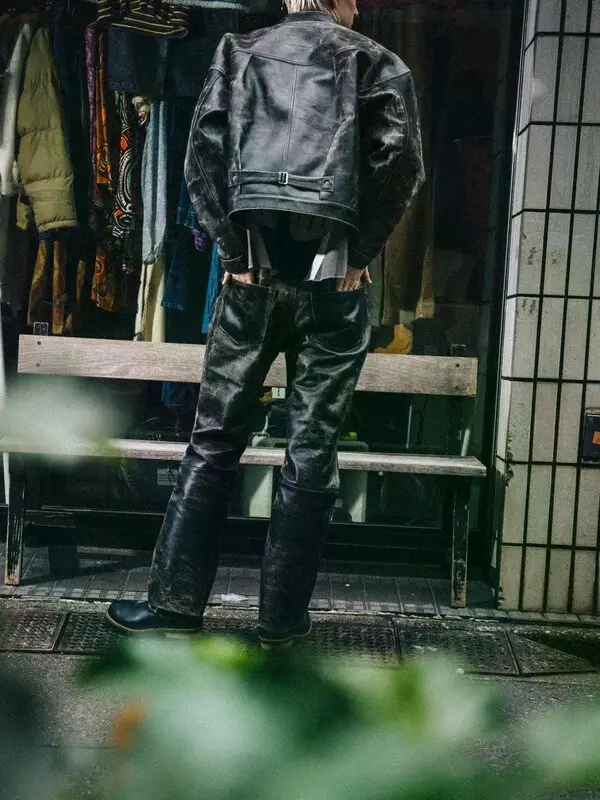SAINT MXXXXXX Calf Leather Faded Effect Trousers