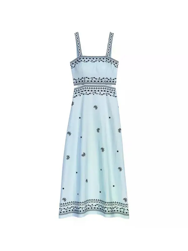 Maje Floral Embroidered Midi Dress - Blue