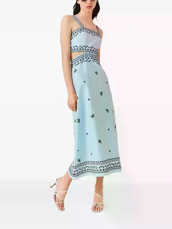 Maje Floral Embroidered Midi Dress - Blue