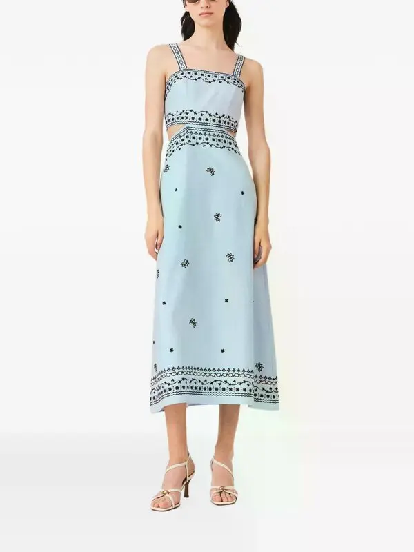 Maje Floral Embroidered Midi Dress - Blue