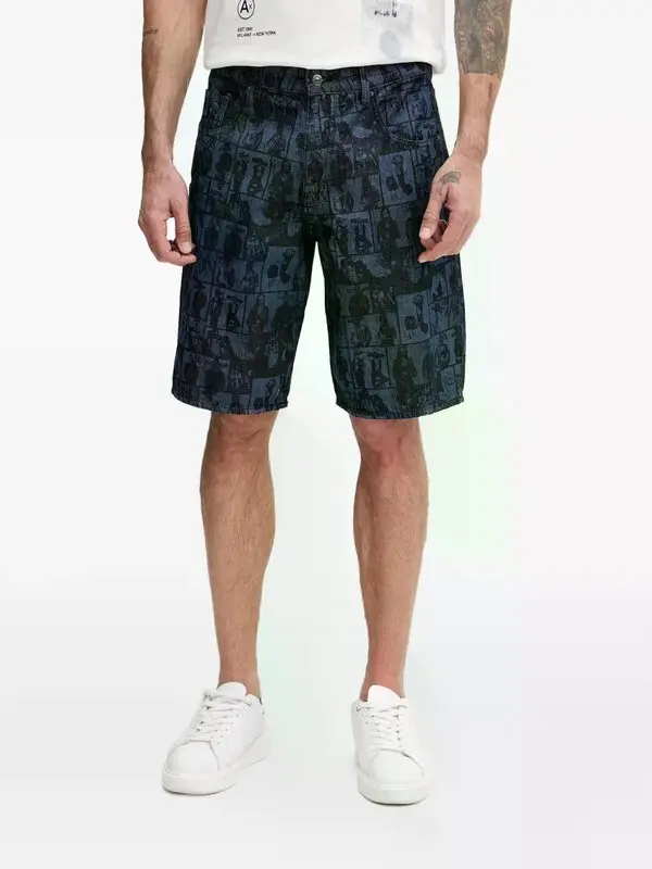 Armani Exchange Graphic Print Denim Shorts