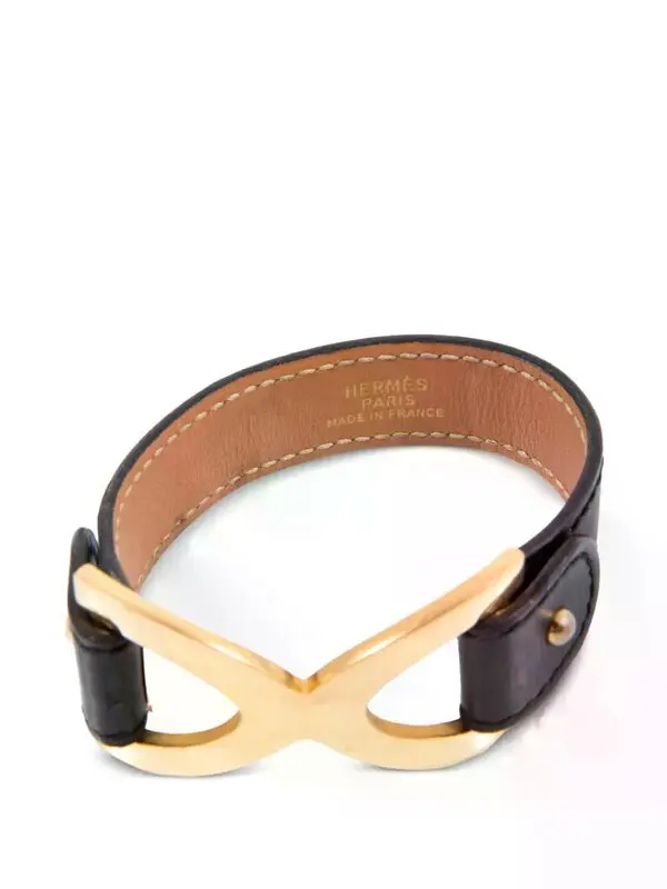Hermès 1990s Leather Infinity Plaque Bracelet - Black