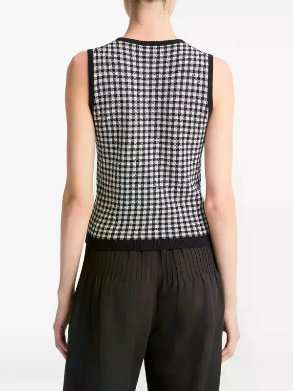 Vince Gingham Rib-knit Tank Top