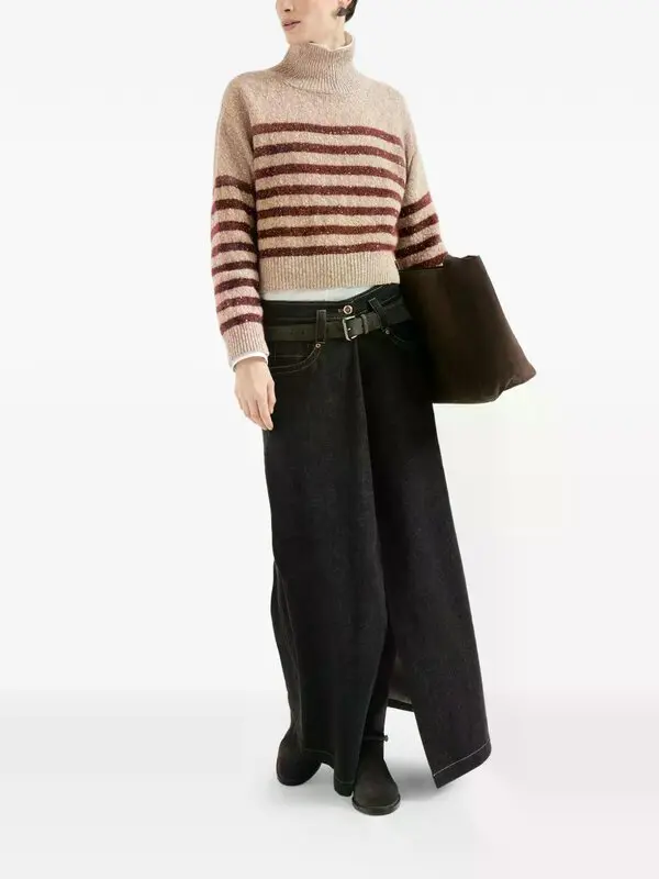 Brunello Cucinelli Soft Virgin Wool And Cashmere Striped Turtleneck Sweater With Sequins