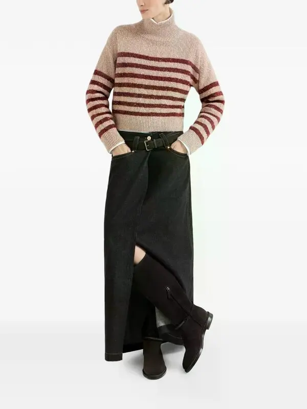 Brunello Cucinelli Five-pocket Monili-embellished Denim Wrap Skirt