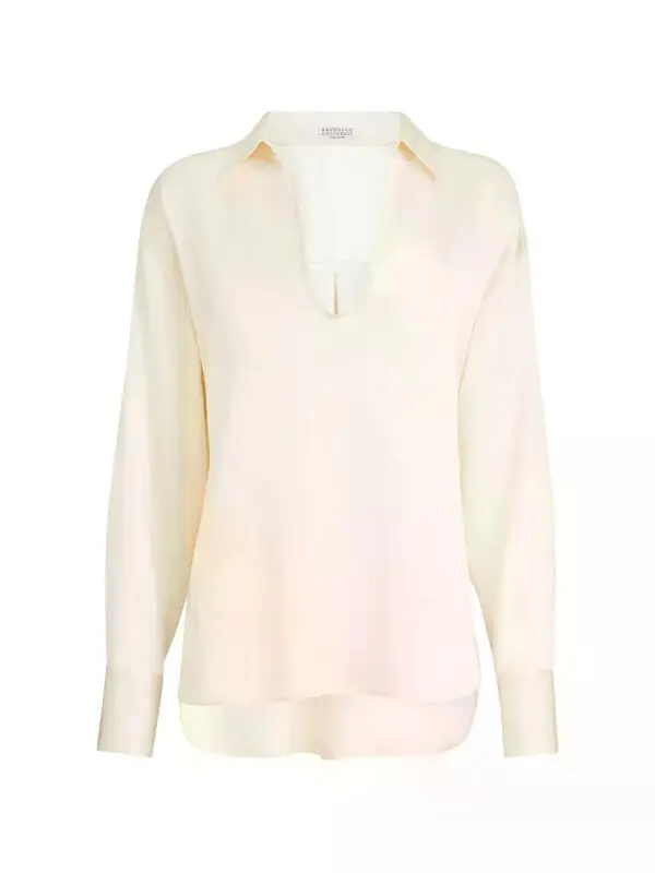 Brunello Cucinelli Silk Satin V-neck Blouse