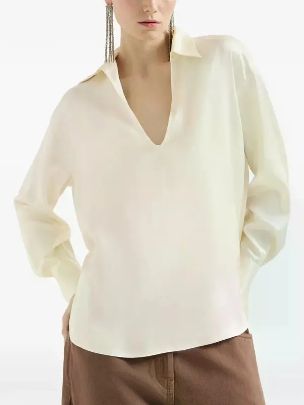 Brunello Cucinelli Silk Satin V-neck Blouse