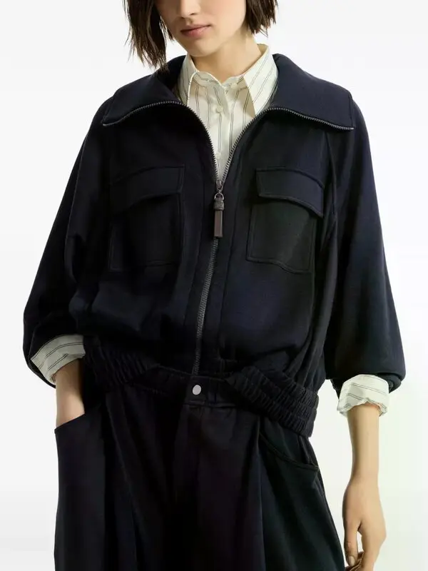 Brunello Cucinelli Cotton And Silk Interlock Cardigan With Shiny Zipper Pull