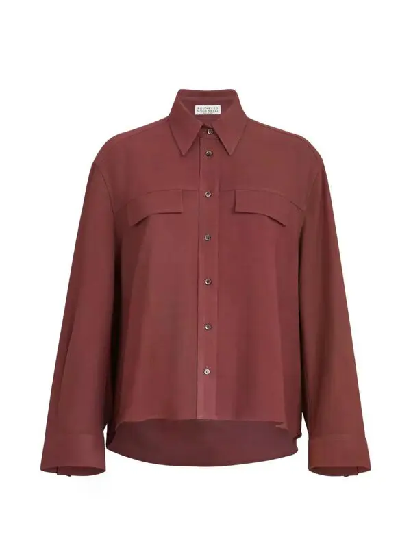 Brunello Cucinelli Virgin Wool Fluid Twill Cropped Shirt - Red