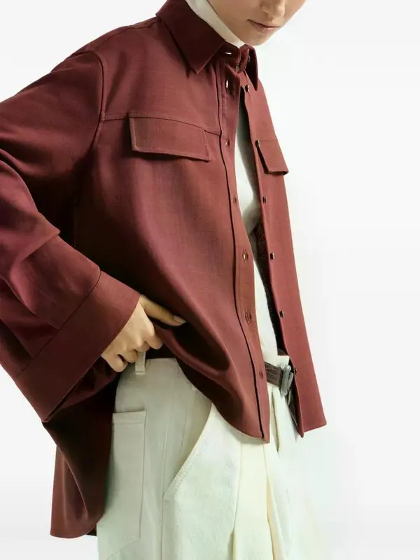 Brunello Cucinelli Virgin Wool Fluid Twill Cropped Shirt