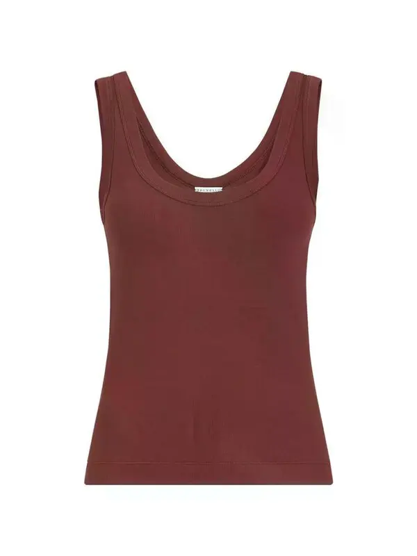 Brunello Cucinelli Ribbed Jersey Top With Monili Decoration - Red