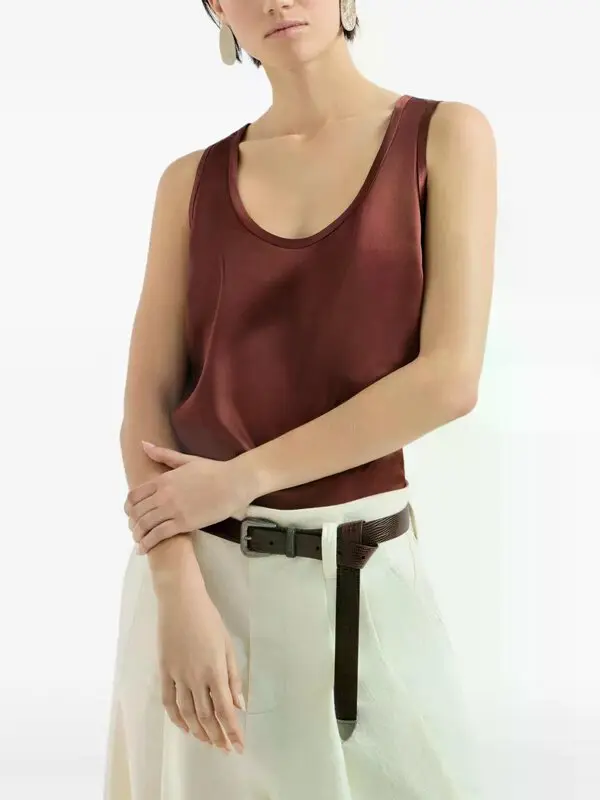 Brunello Cucinelli Stretch Silk Satin Camisole - Brown