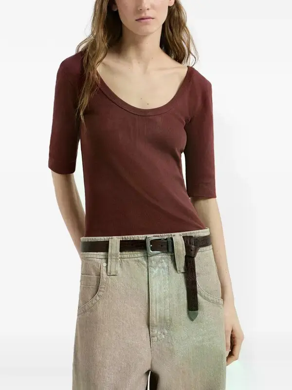 Brunello Cucinelli Stretch Cotton Ribbed Jersey T-shirt With Monili Embellishment