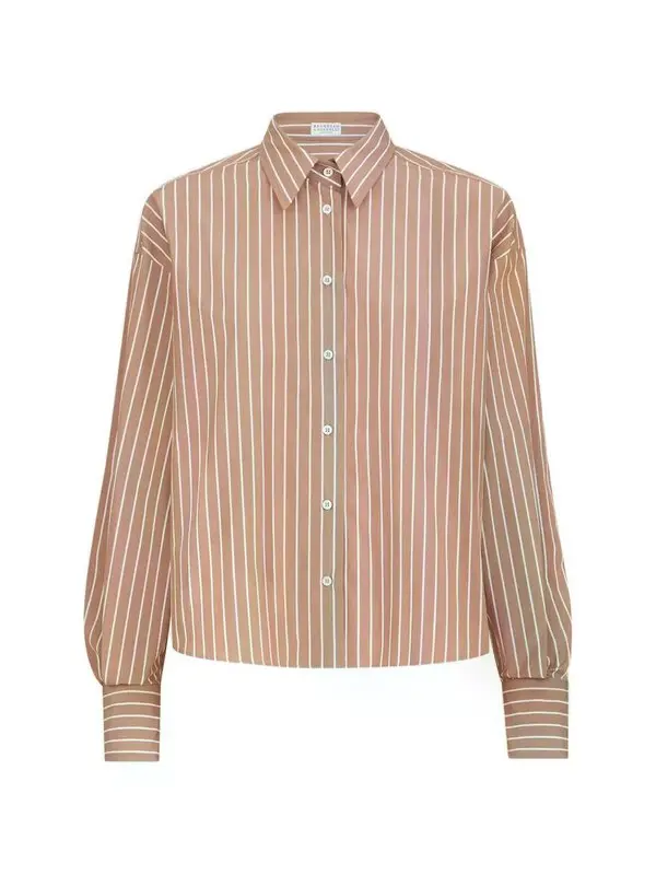 Brunello Cucinelli Striped Cotton Poplin Shirt - Brown