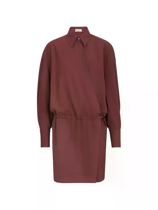 Brunello Cucinelli Virgin Wool Fluid Twill Shirt Dress With Monili Embellishment - Red