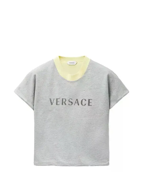 Versace Logo Print Layered Effect T-shirt - Grey