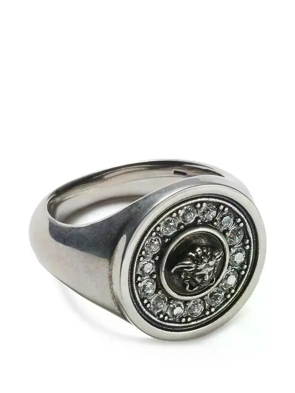 Versace Medusa Crystal Embellished Ring - Silver