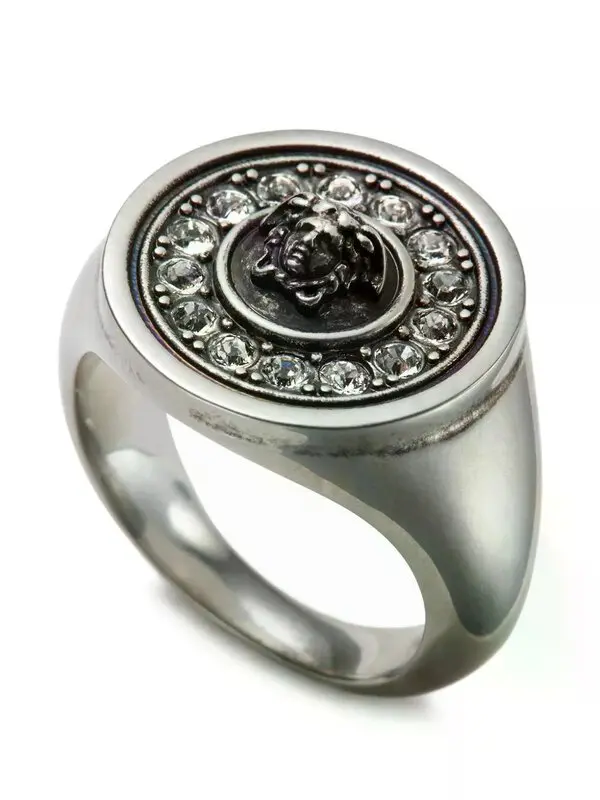 Versace Medusa Crystal Embellished Ring - Silver