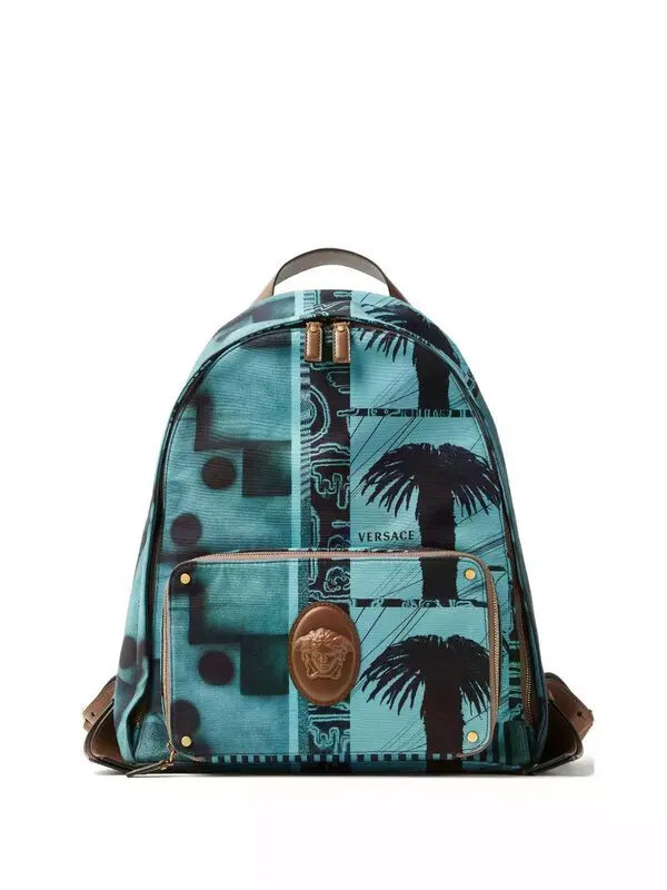 Versace Lou Printed-canvas Backpack - Blue