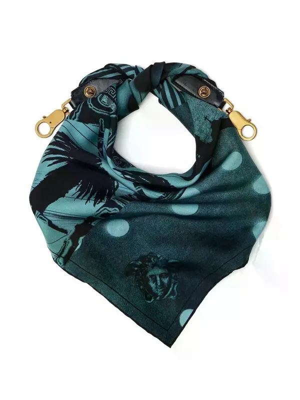 Versace Printed Silk Scarf Charm 55 Cm - Blue