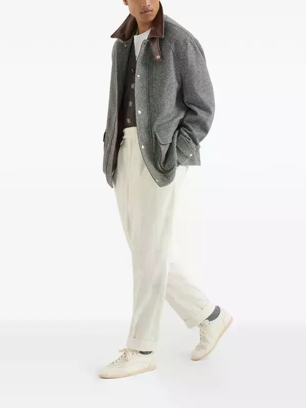 Brunello Cucinelli Diagonal Field Jacket With Leather Inserts