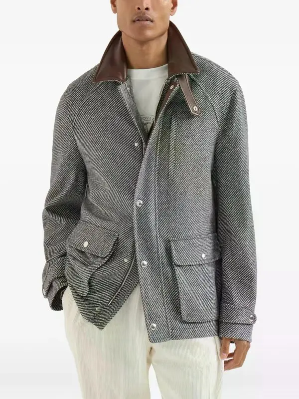 Brunello Cucinelli Diagonal Field Jacket With Leather Inserts