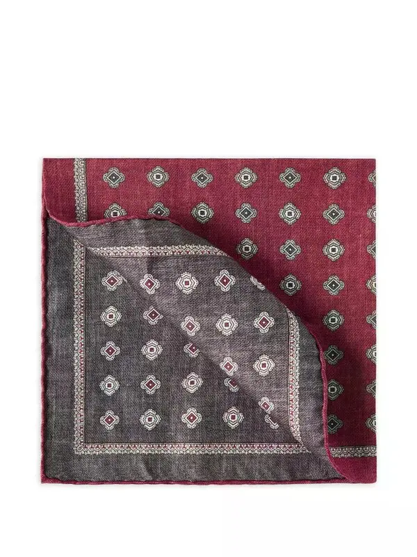 Brunello Cucinelli Silk Pocket Square With Medallion Design - Red