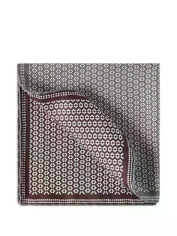 Brunello Cucinelli Silk Geometric-pattern Pocket Square - Grey