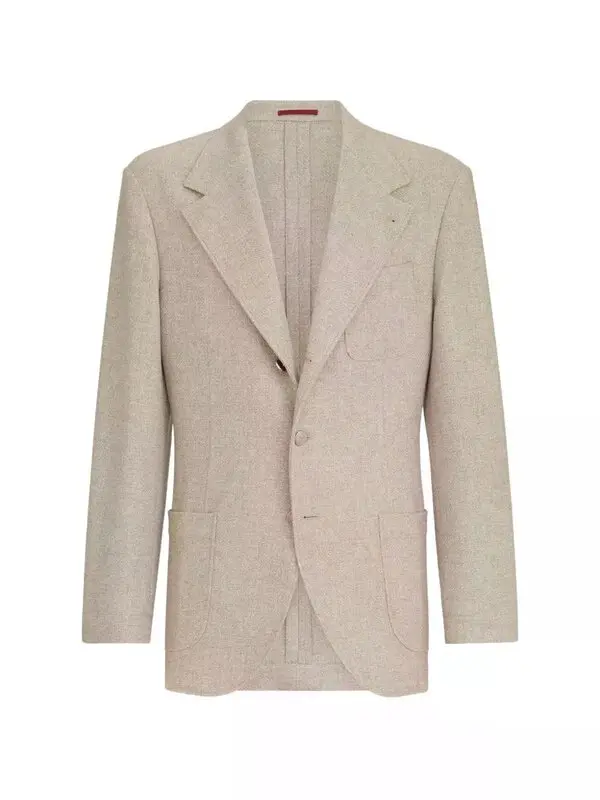 Brunello Cucinelli Cashmere-panama Deconstructed Blazer With Patch Pockets And Metal Buttons - Neutrals