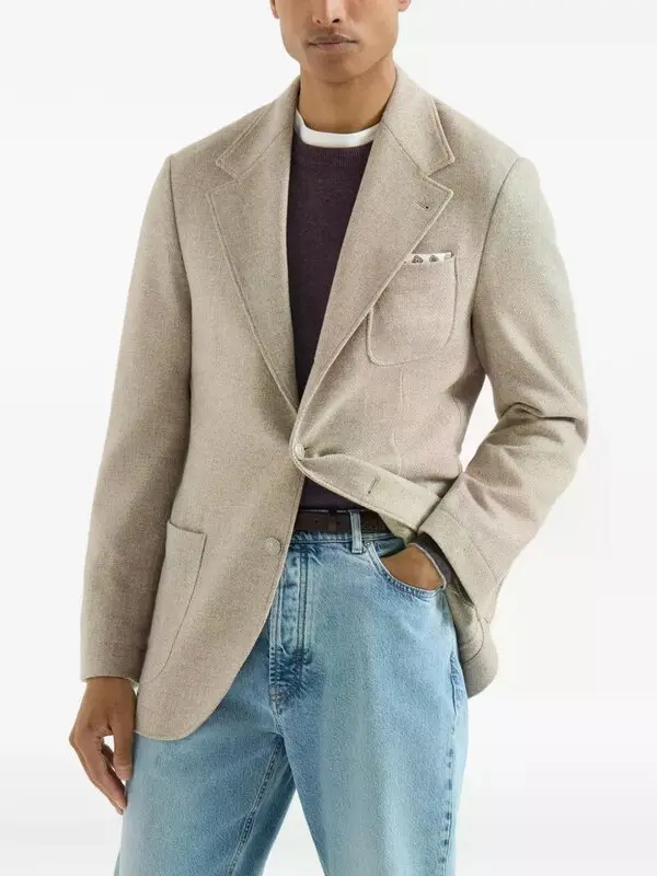 Brunello Cucinelli Cashmere-panama Deconstructed Blazer With Patch Pockets And Metal Buttons - Neutrals