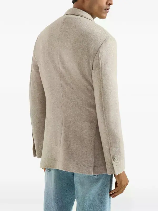 Brunello Cucinelli Cashmere-panama Deconstructed Blazer With Patch Pockets And Metal Buttons - Neutrals