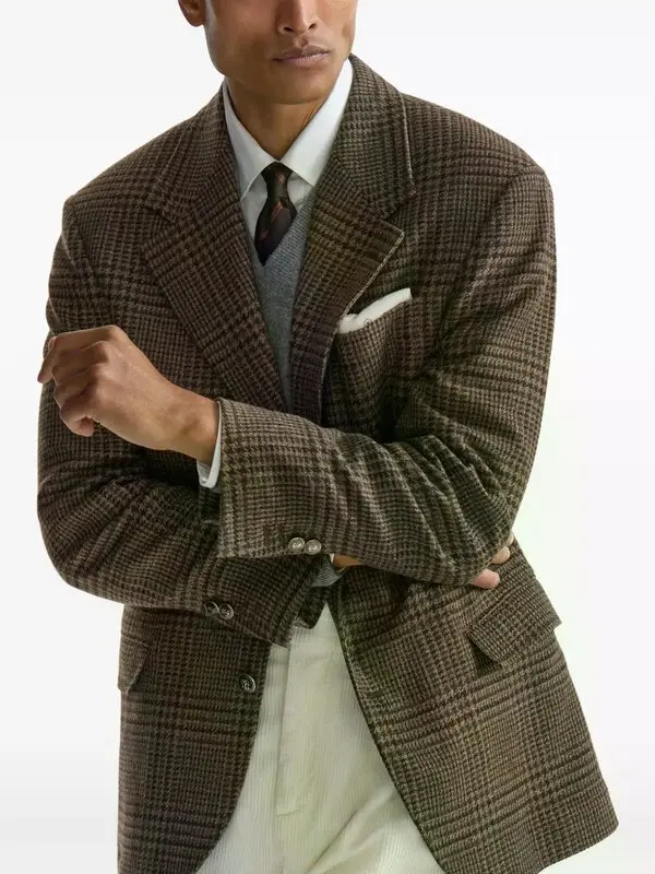 Brunello Cucinelli Cashmere Prince Of Wales Tailor Blazer - Brown