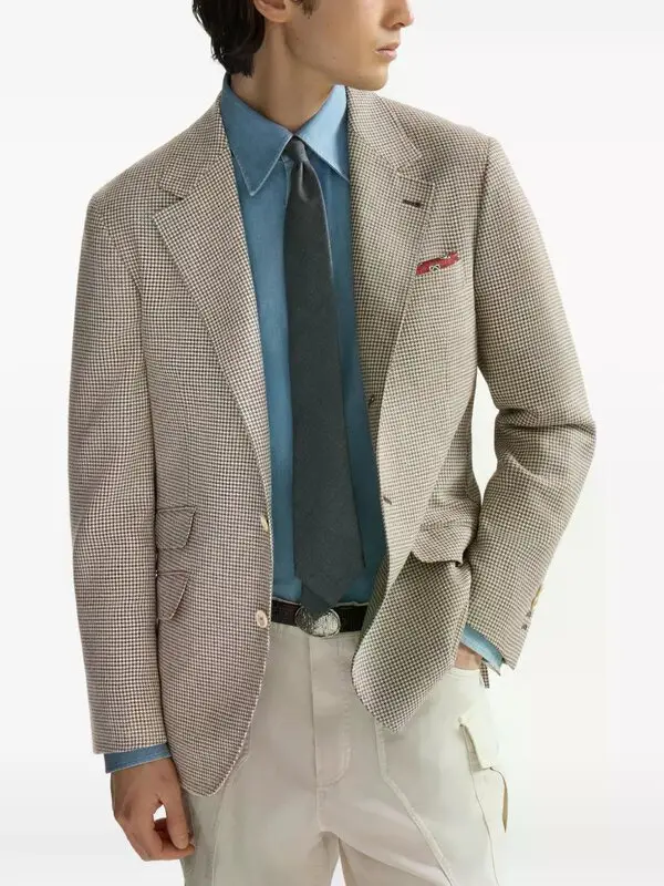 Brunello Cucinelli Wool, Alpaca And Silk Houndstooth Deconstructed Cavallo Blazer