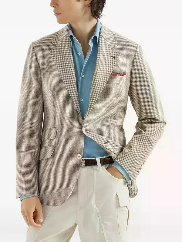 Brunello Cucinelli Wool, Alpaca And Silk Houndstooth Deconstructed Cavallo Blazer