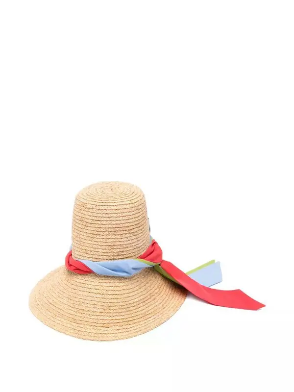 Maje Raffia Sun Hat With Multicoloured Ribbon - Neutrals