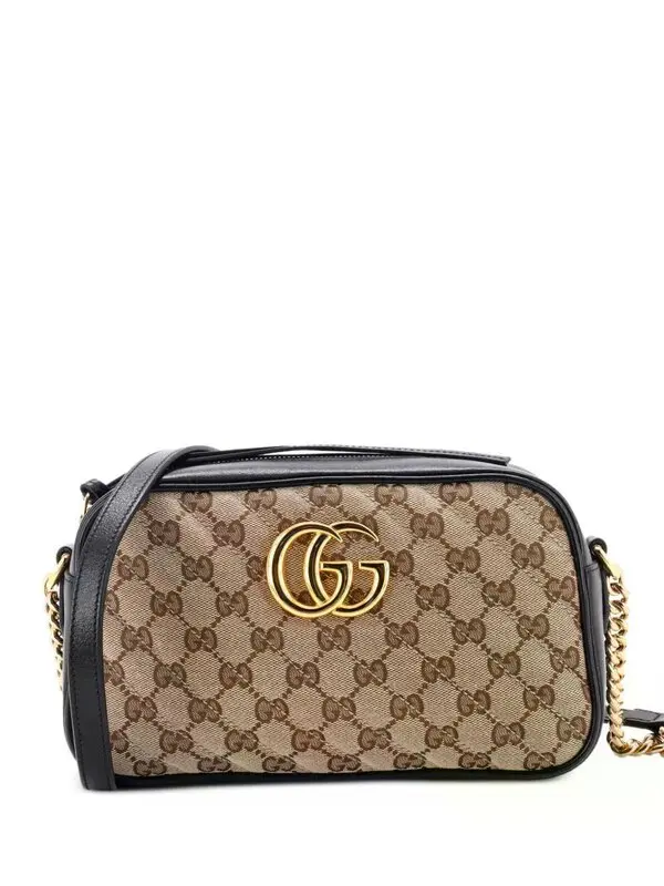 Gucci Gg Marmont Diagonal Quilted Gg Canvas Shoulder Bag - Black