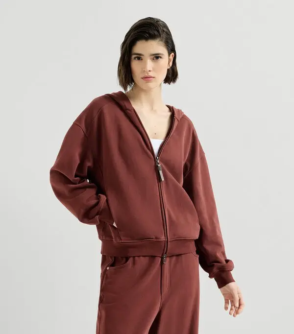 Brunello Cucinelli French Terry Full Zip Hoodie With Monili Beading