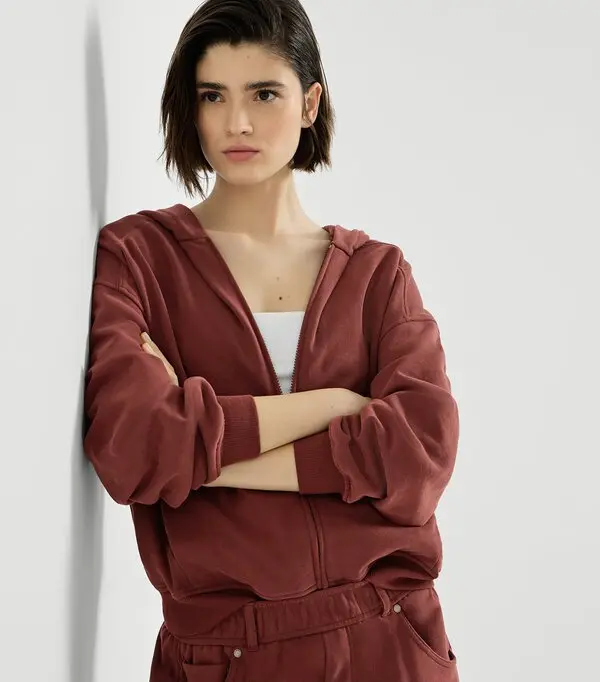 Brunello Cucinelli French Terry Full Zip Hoodie With Monili Beading