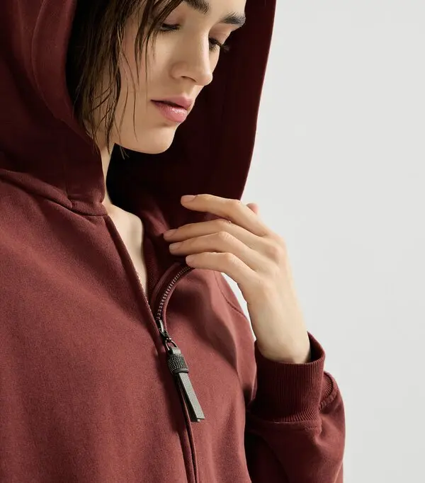 Brunello Cucinelli French Terry Full Zip Hoodie With Monili Beading