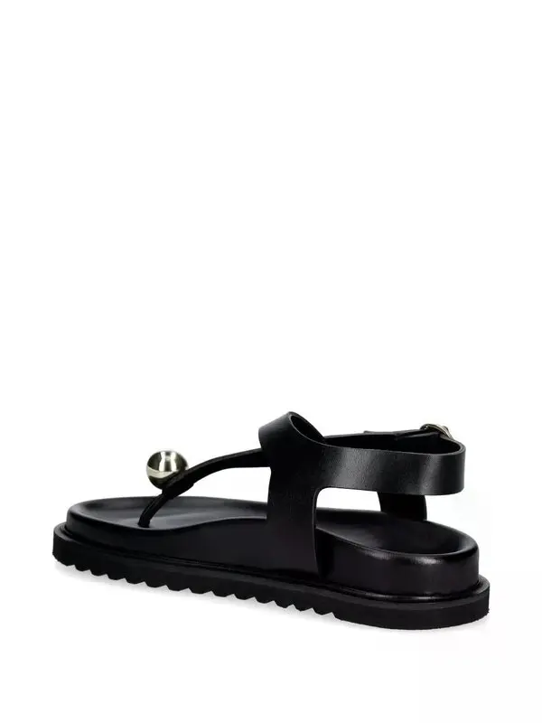 SOULIERS MARTINEZ Spiaggia Leather Flat Sandals - Black