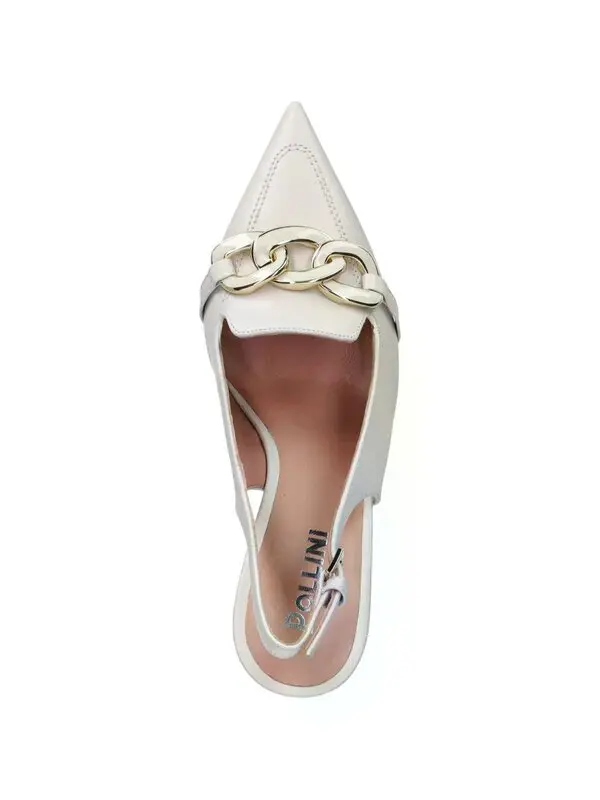 POLLINI White Leather Pointed Toe Chain-link Slingback Pumps