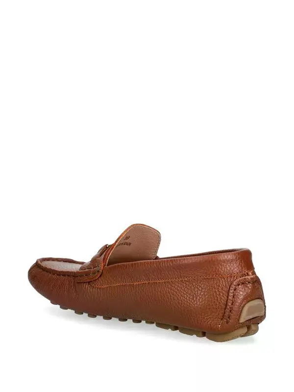 POLLINI Logo-plaque Pebbled-leather Loafers