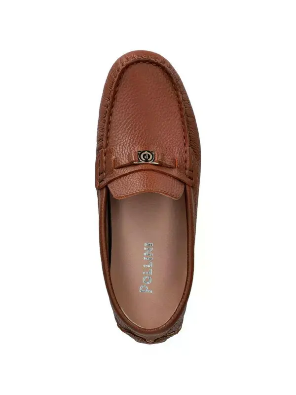 POLLINI Logo-plaque Pebbled-leather Loafers