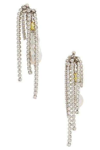 Dries Van Noten Crystal And Pearl Drop Earrings - Silver