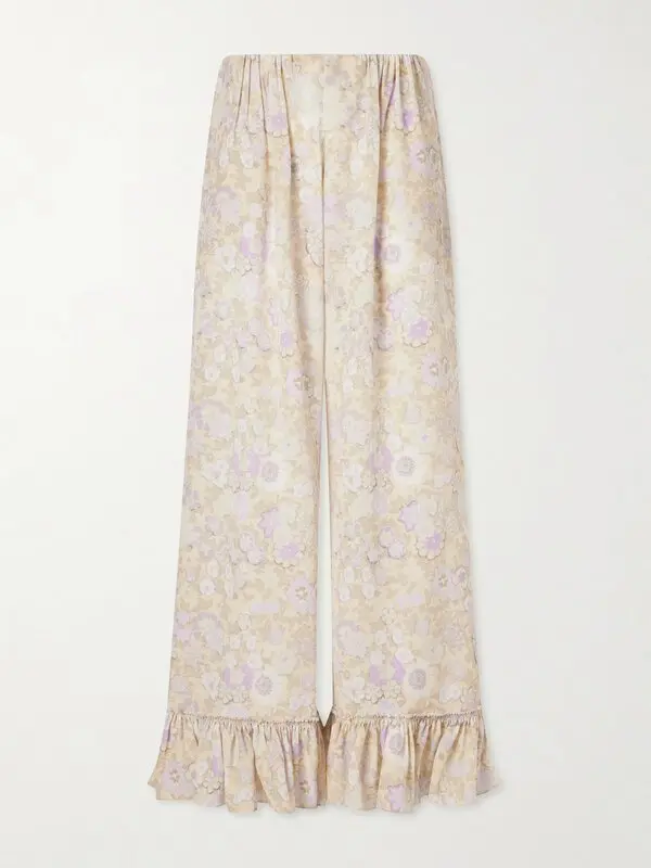 Chloé Ruffled Floral-print Silk Wide-leg Trousers