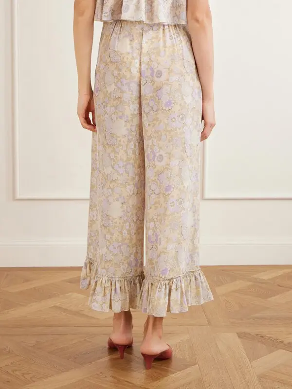 Chloé Ruffled Floral-print Silk Wide-leg Trousers