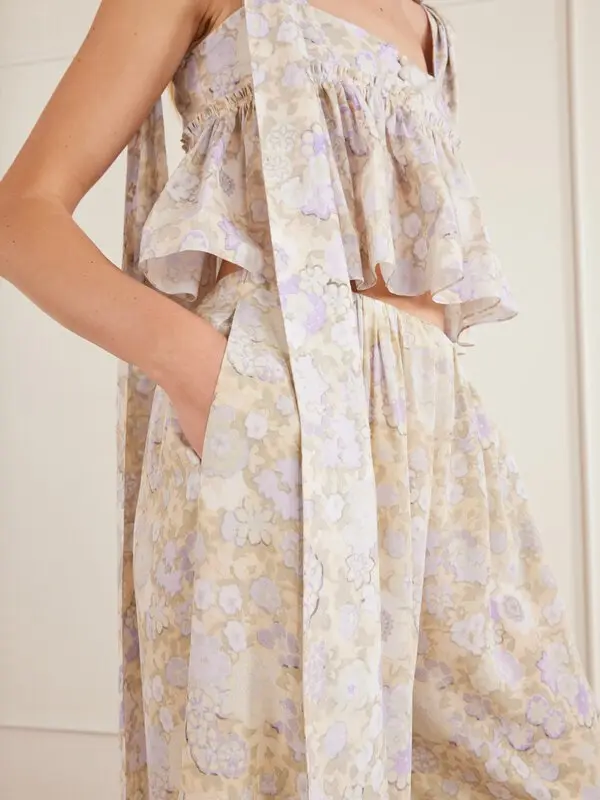 Chloé Ruffled Floral-print Silk Wide-leg Trousers